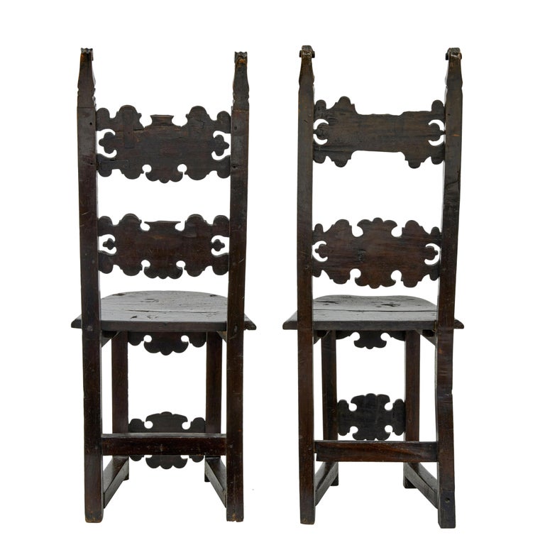 Pair of 19th Century Carolean Inspired Hall Chairs For Sale at 1stDibs
