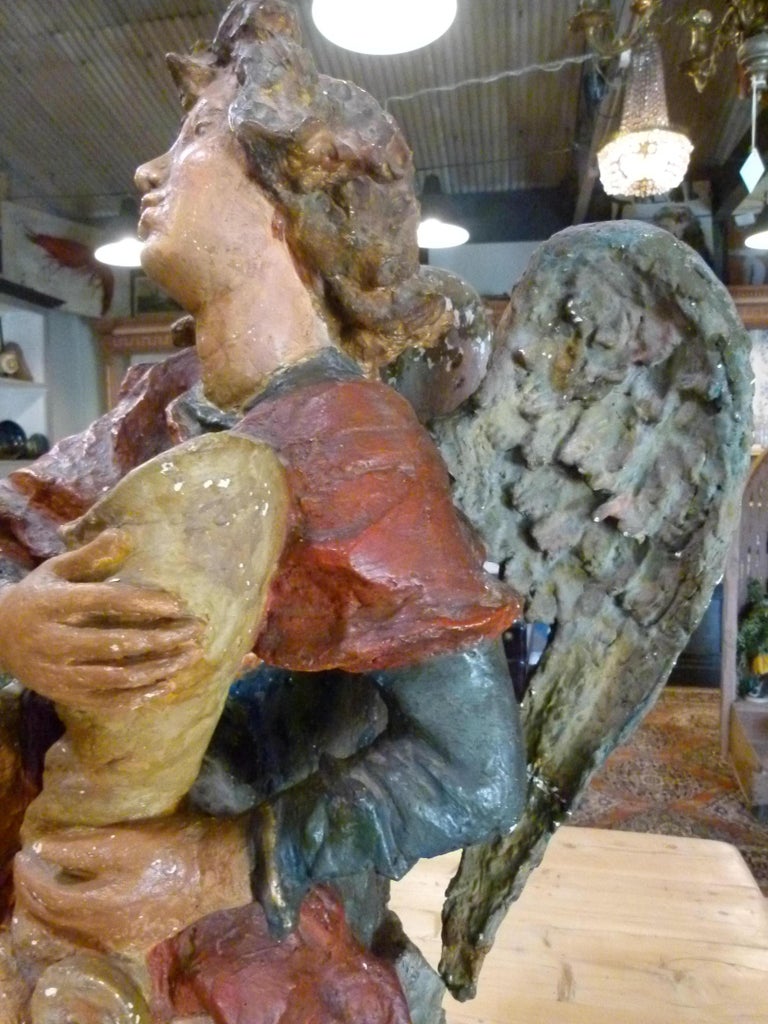 Polychromed terracotta pair of Angels For Sale at 1stDibs