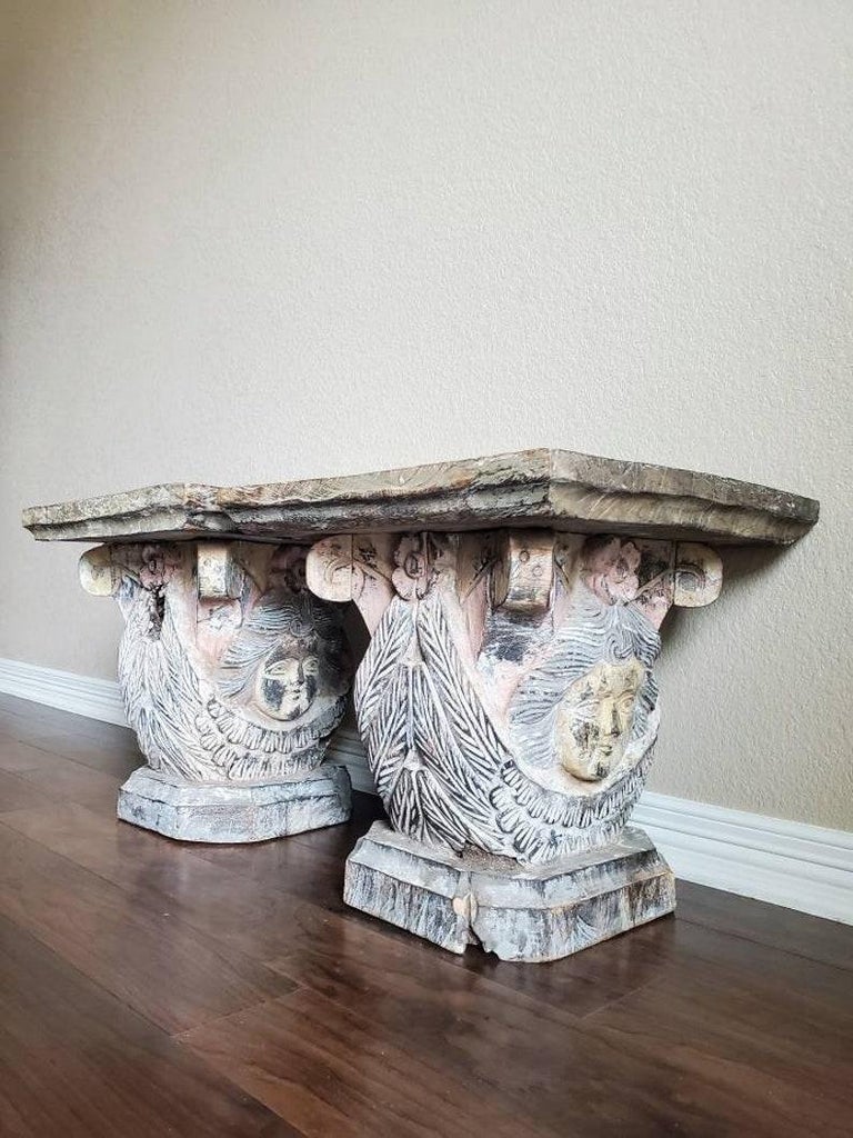 Pair of 19th Century Carved and Painted Architectural Column Capitals ...