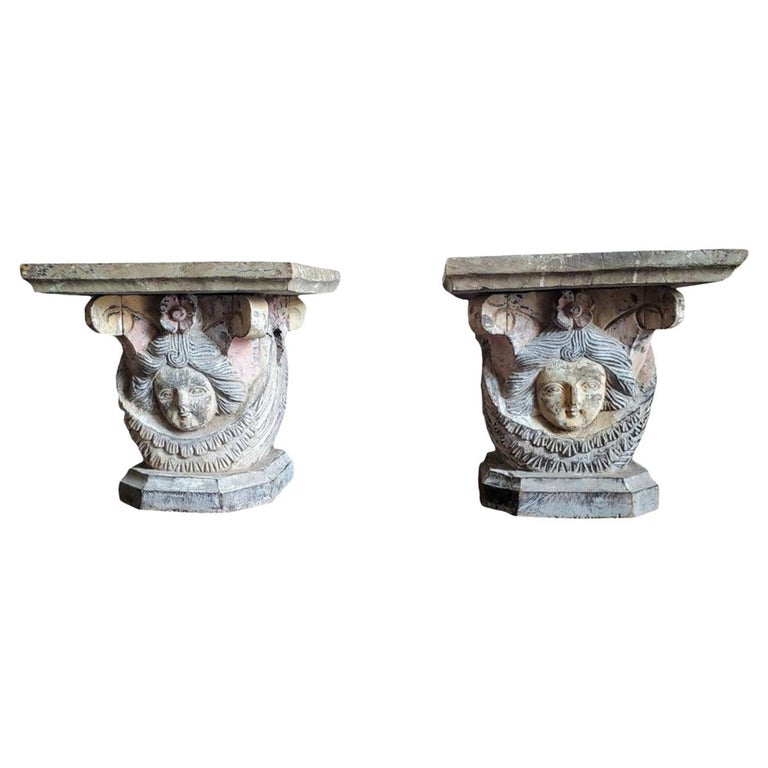 Pair of 19th Century Carved and Painted Architectural Column Capitals ...
