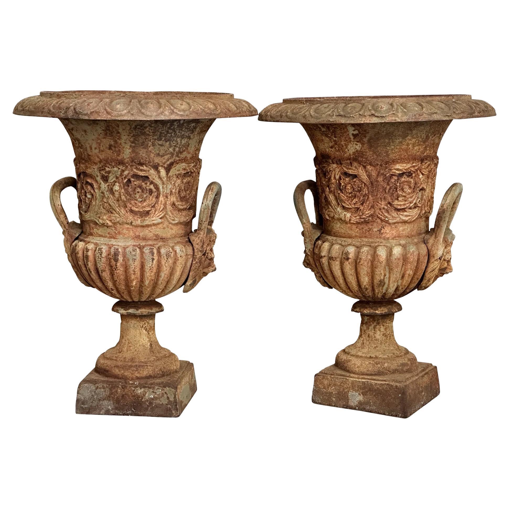 Pair of Original White Painted Iron 19thc Table Top Urns at 1stDibs