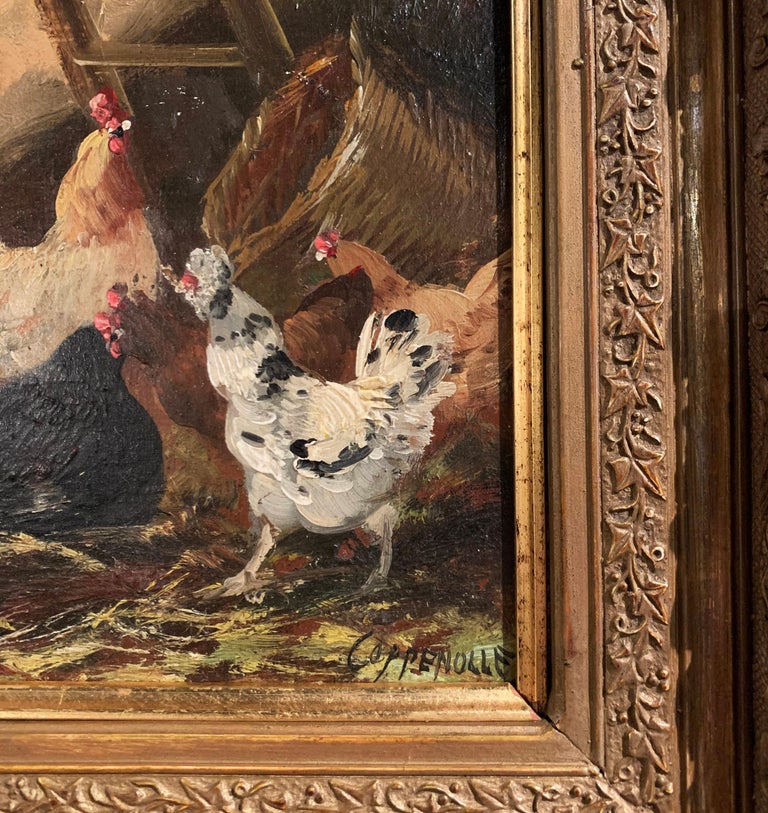 Pair of 19th Century Chicken Paintings in Gilt Frames Signed E ...