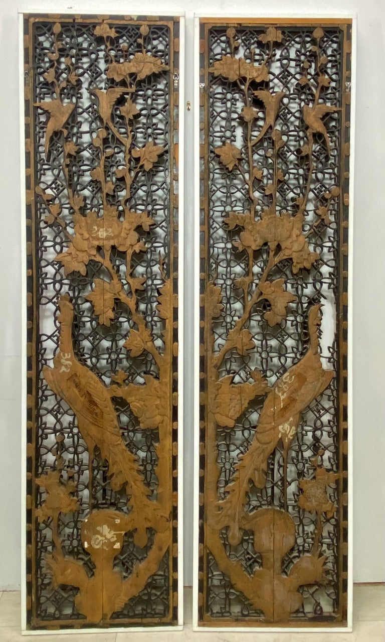 Pair of 19th Century Chinese Carved and Gilt Lattice Work Wall Panels ...