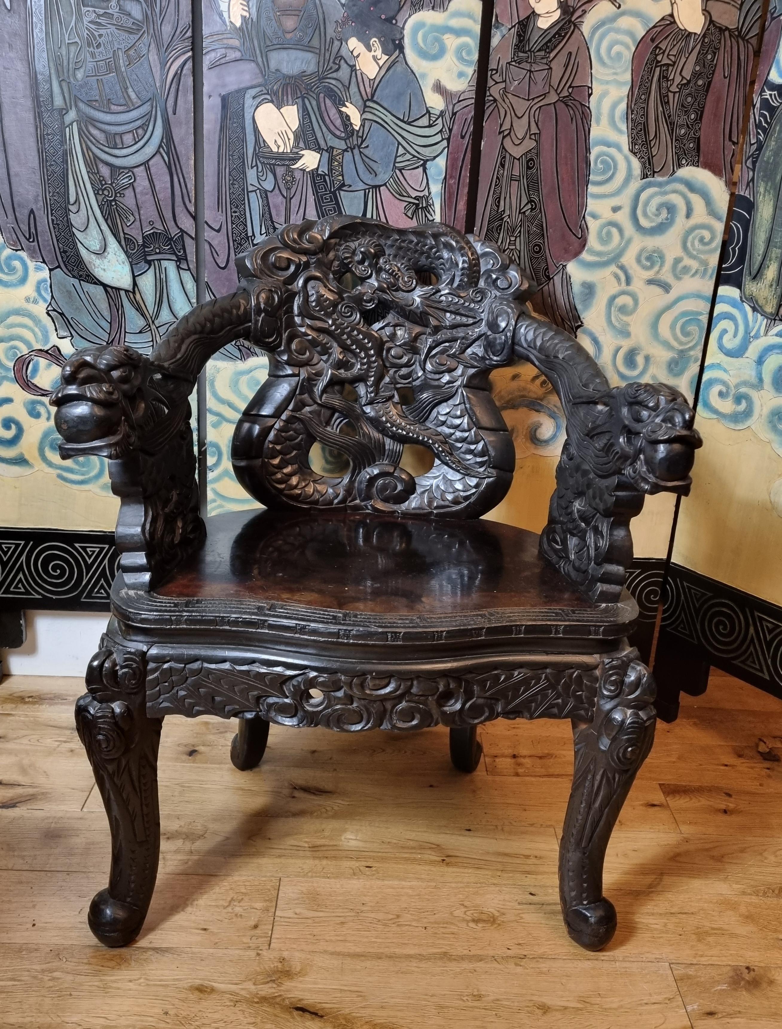 Pair of 19th Century Chinese Dragon Chairs / Armchairs For Sale at 1stDibs