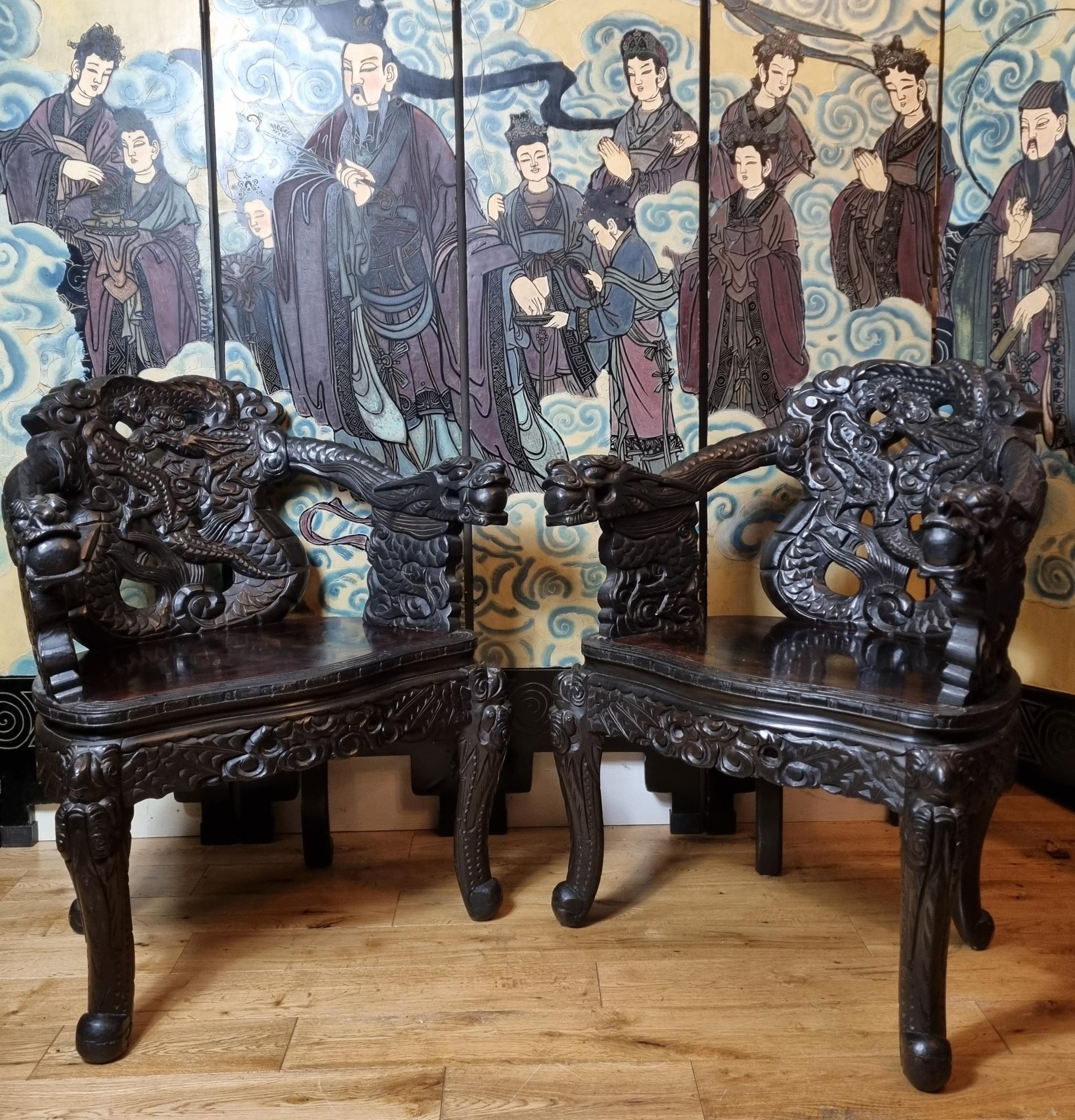 Pair of 19th Century Chinese Dragon Chairs / Armchairs For Sale at 1stDibs