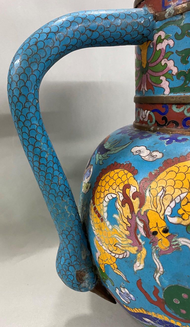 Pair of 19th Century Chinese Polychrome Cloisonné Pitchers w/ Gooseneck ...