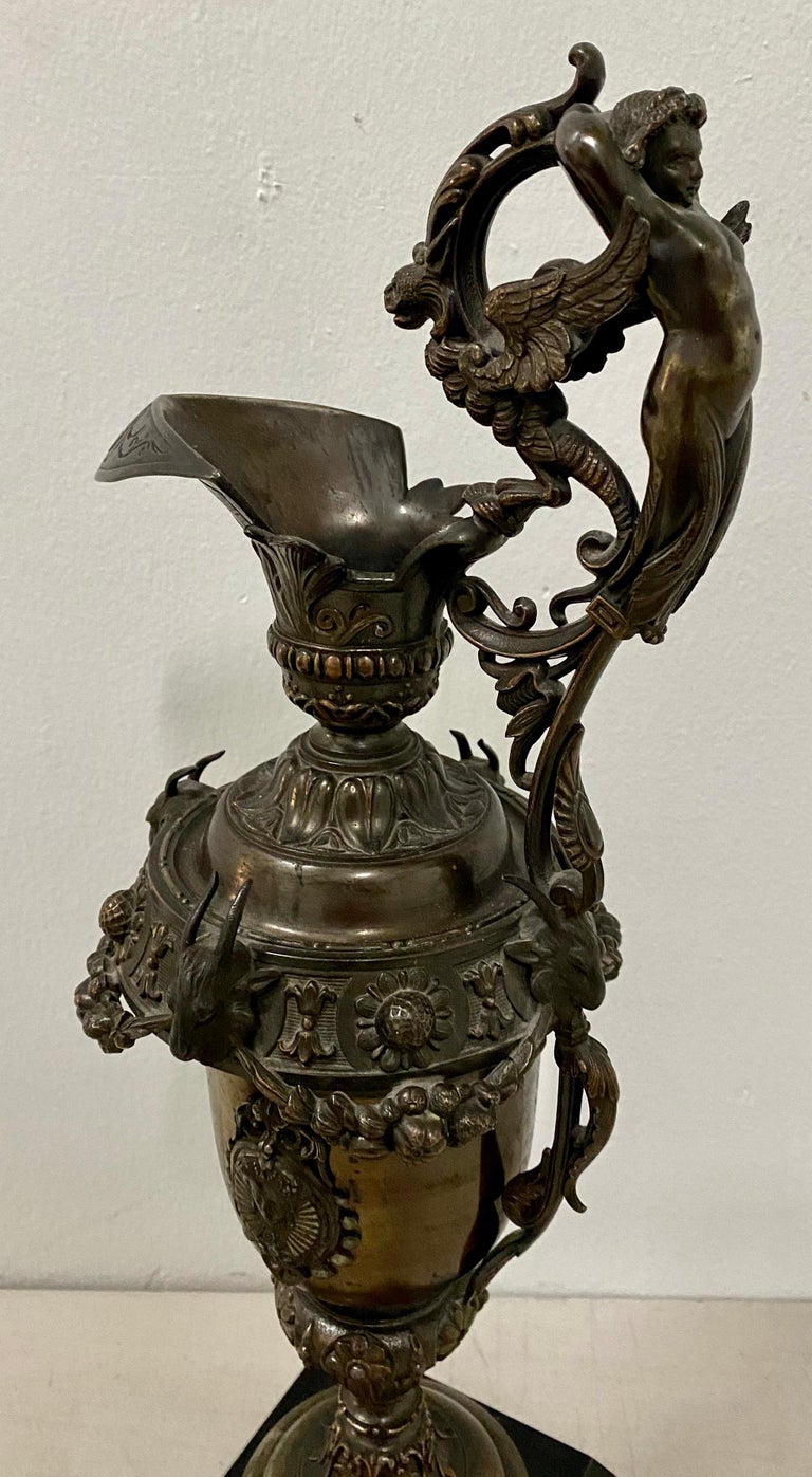 Pair of 19th Century Copper Plate Spelter Ewers For Sale at 1stDibs