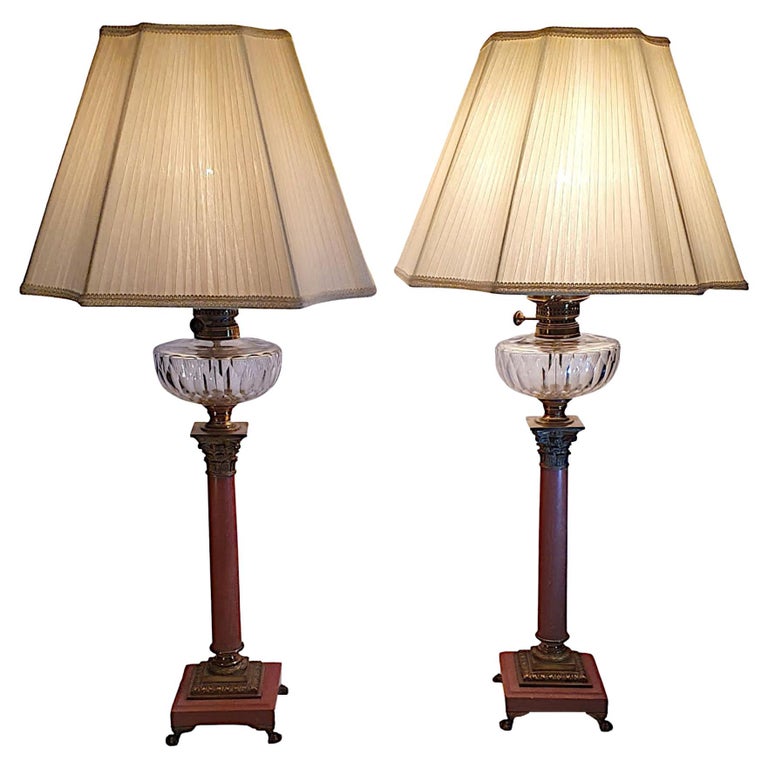 Pair of 19th Century Corinthian Pillar Marble Oil Lamps Converted to ...
