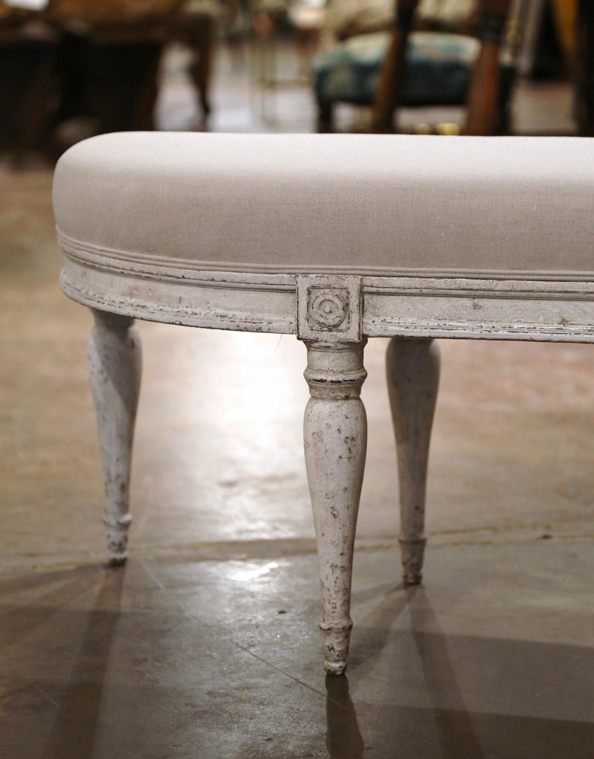 Pair of 19th Century Directoire Carved Painted Benches with Rounded ...
