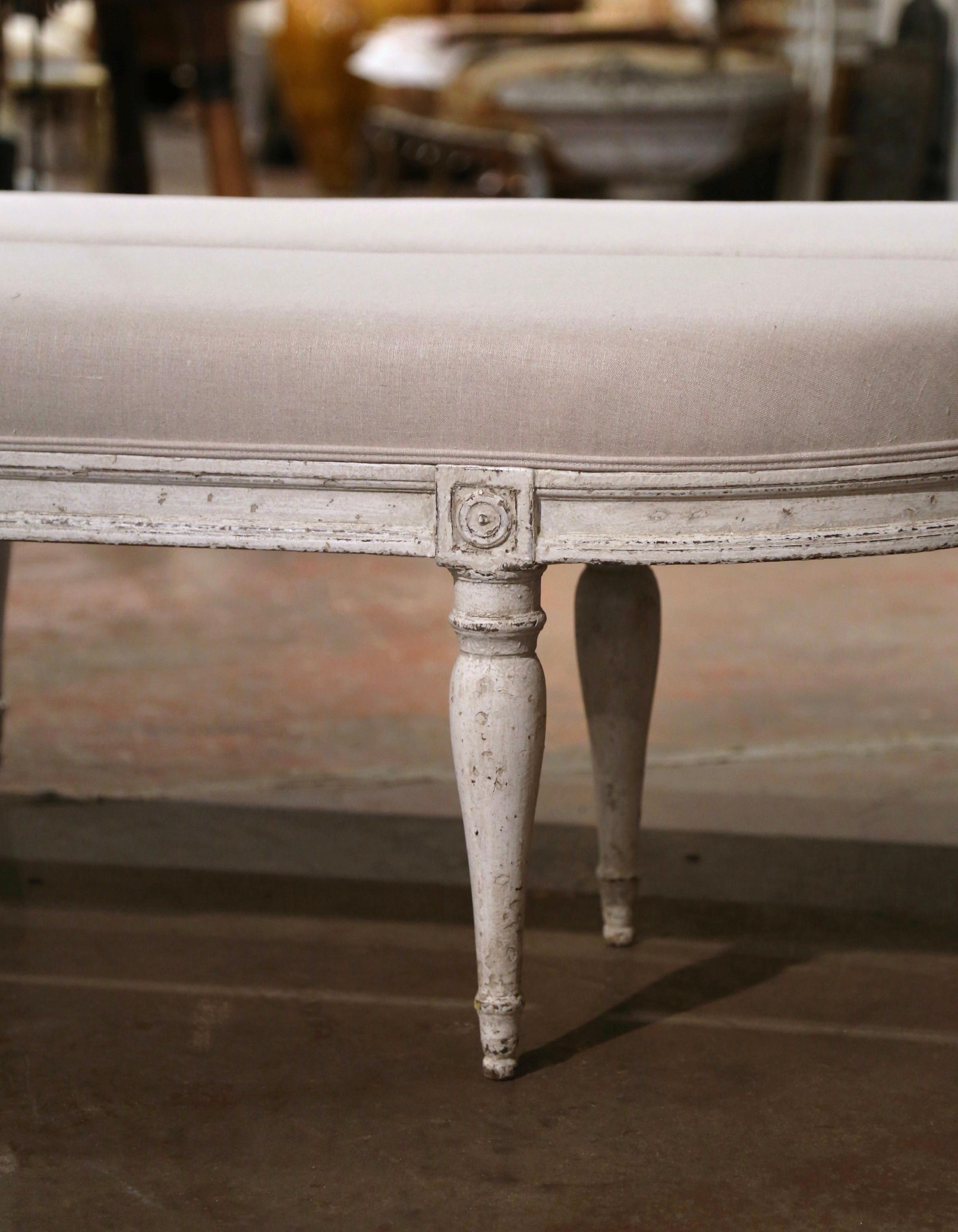 Pair of 19th Century Directoire Carved Painted Benches with Rounded ...