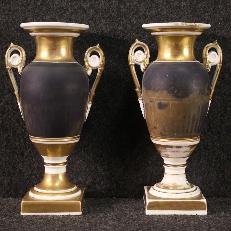 Pair of 19th Century Empire Style Hand Painted Ceramic French Vases ...