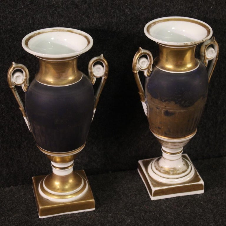 Pair of 19th Century Empire Style Hand Painted Ceramic French Vases ...