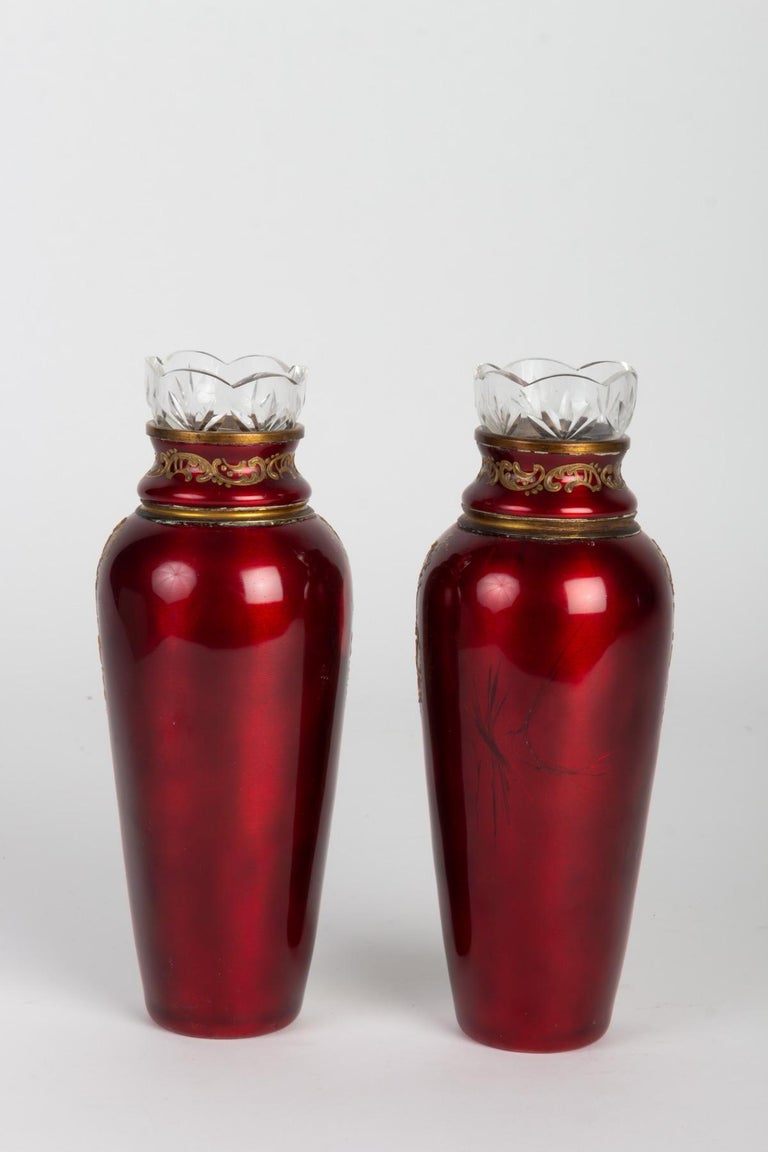 Pair of 19th Century Enamel Vases For Sale at 1stDibs