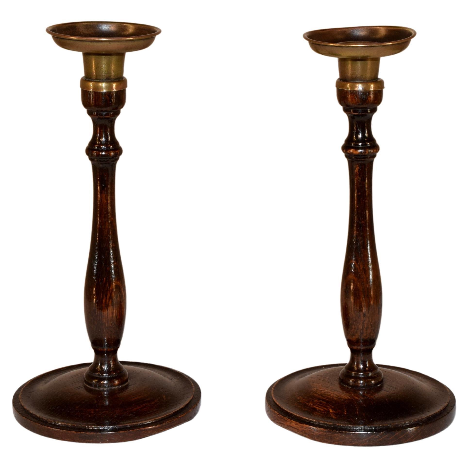 Pair of 19th Century English Oak Candlesticks at 1stDibs