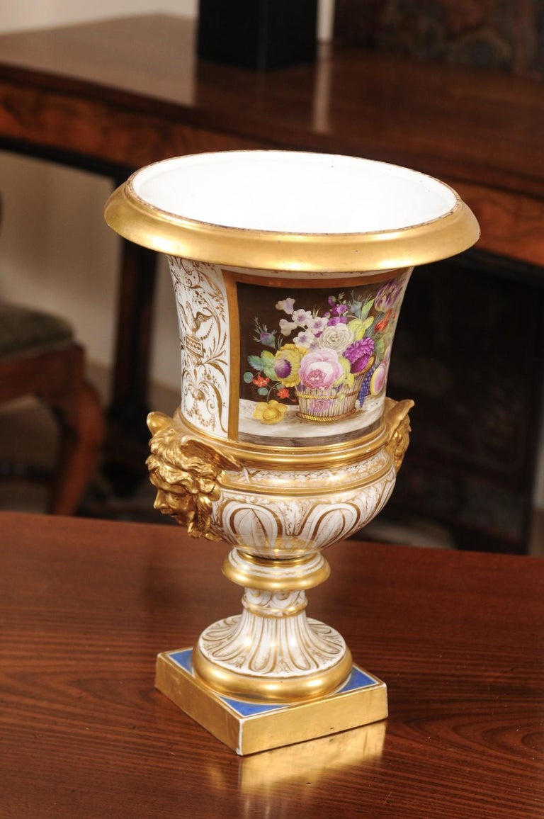 Pair of 19th Century English Derby Urns with Flowers For Sale at 1stDibs