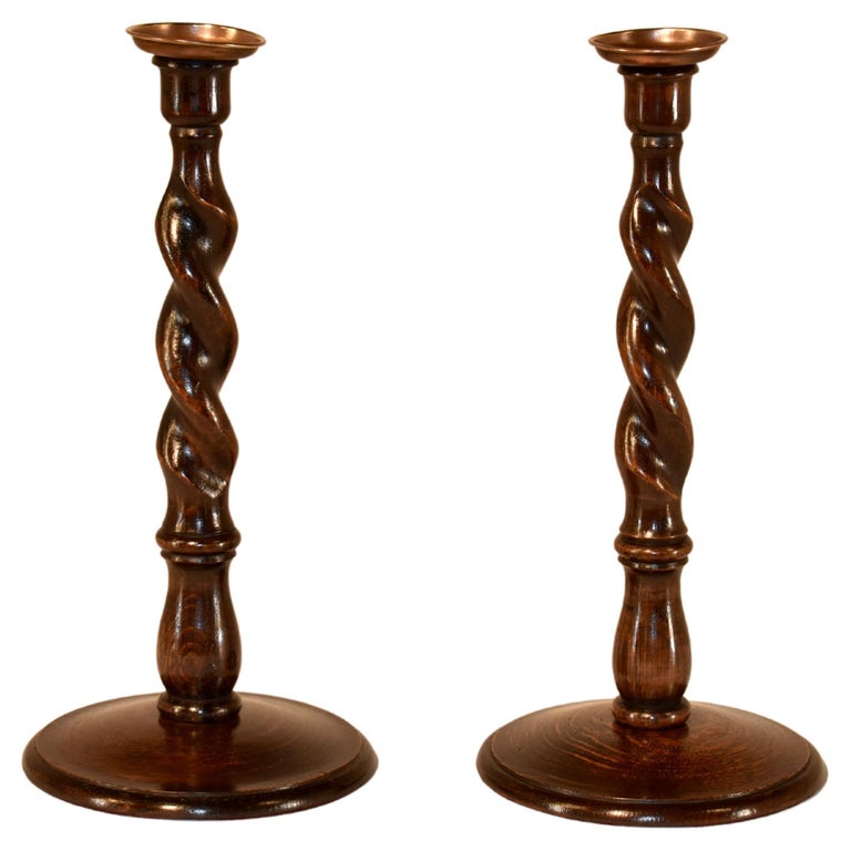 Pair of 19th Century English Oak Candlesticks For Sale at 1stDibs