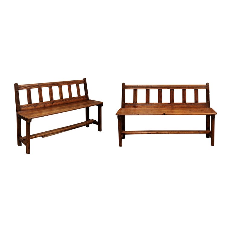 Pair of 19th Century English Pitch Pine Hall Benches For Sale at 1stdibs