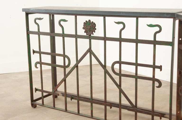 Pair of 19th Century European Iron Panel Consoles For Sale at 1stDibs