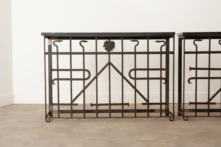 Pair of 19th Century European Iron Panel Consoles For Sale at 1stDibs