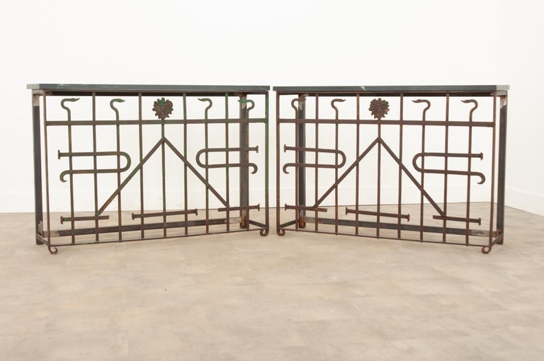 Pair of 19th Century European Iron Panel Consoles For Sale at 1stDibs