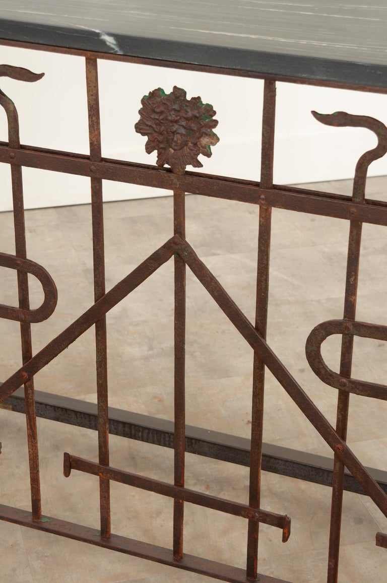 Pair of 19th Century European Iron Panel Consoles For Sale at 1stDibs