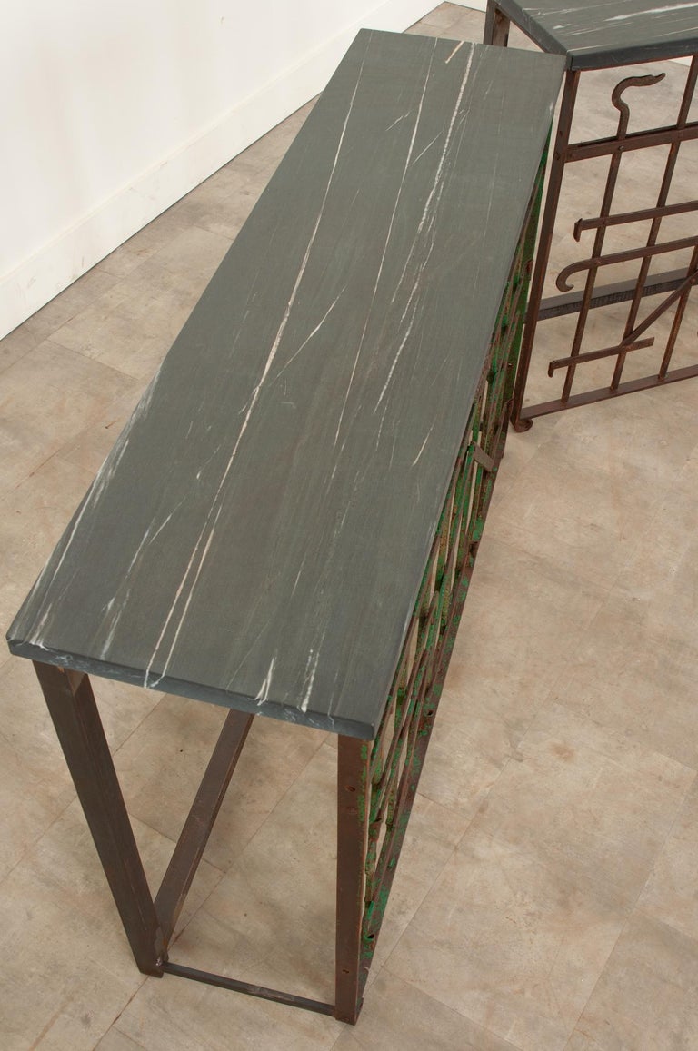 Pair of 19th Century European Iron Panel Consoles For Sale at 1stDibs