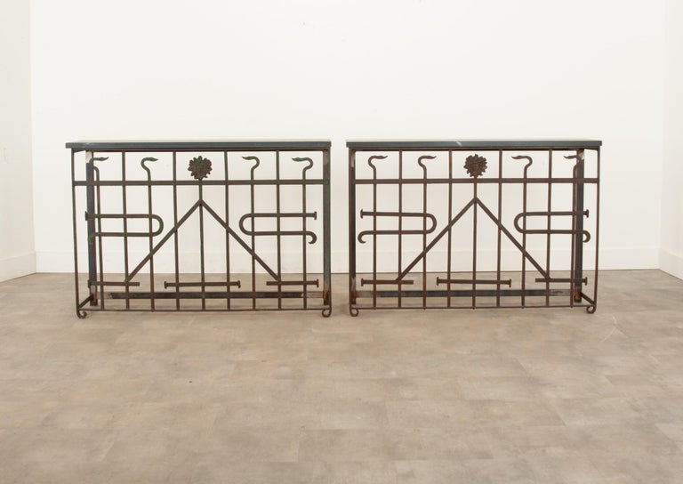 Pair of 19th Century European Iron Panel Consoles For Sale at 1stDibs