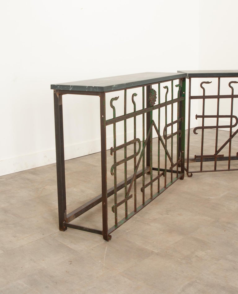 Pair of 19th Century European Iron Panel Consoles For Sale at 1stDibs