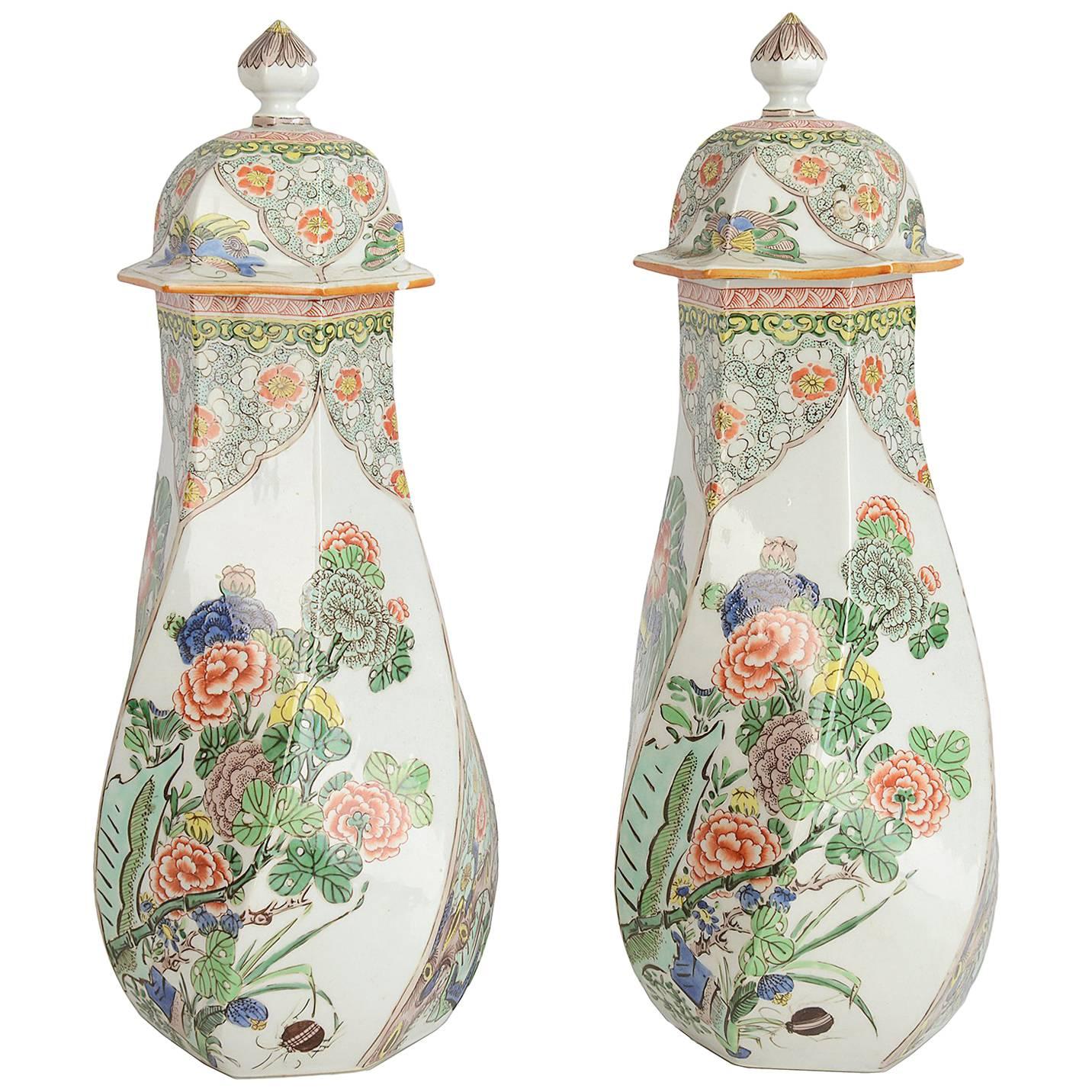 Pair of 19th Century Famille Verte Style Vases, Samson at 1stDibs