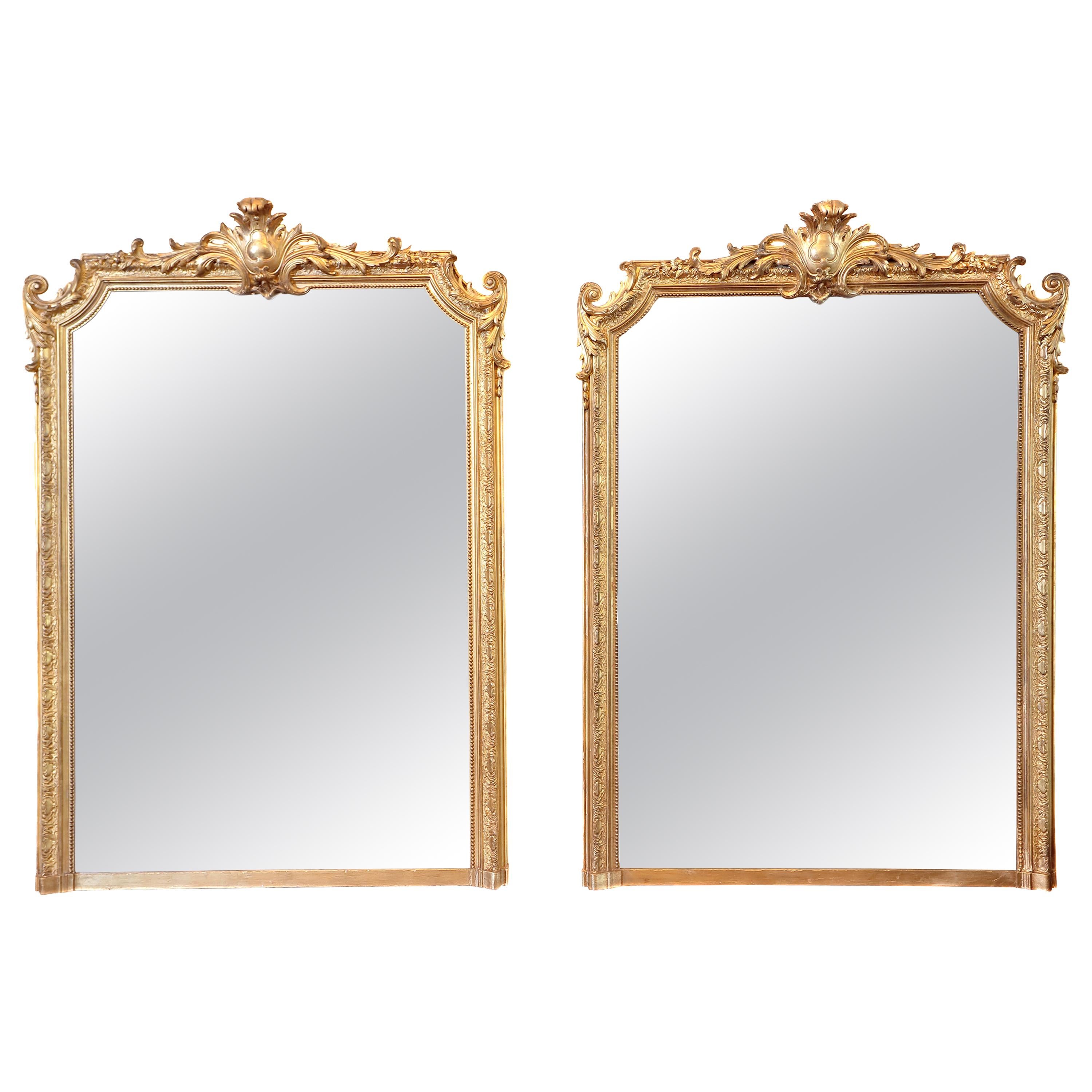 Pair of 19th Century Fine Louis XVI Gilt Carved Large Mirrors at 1stDibs