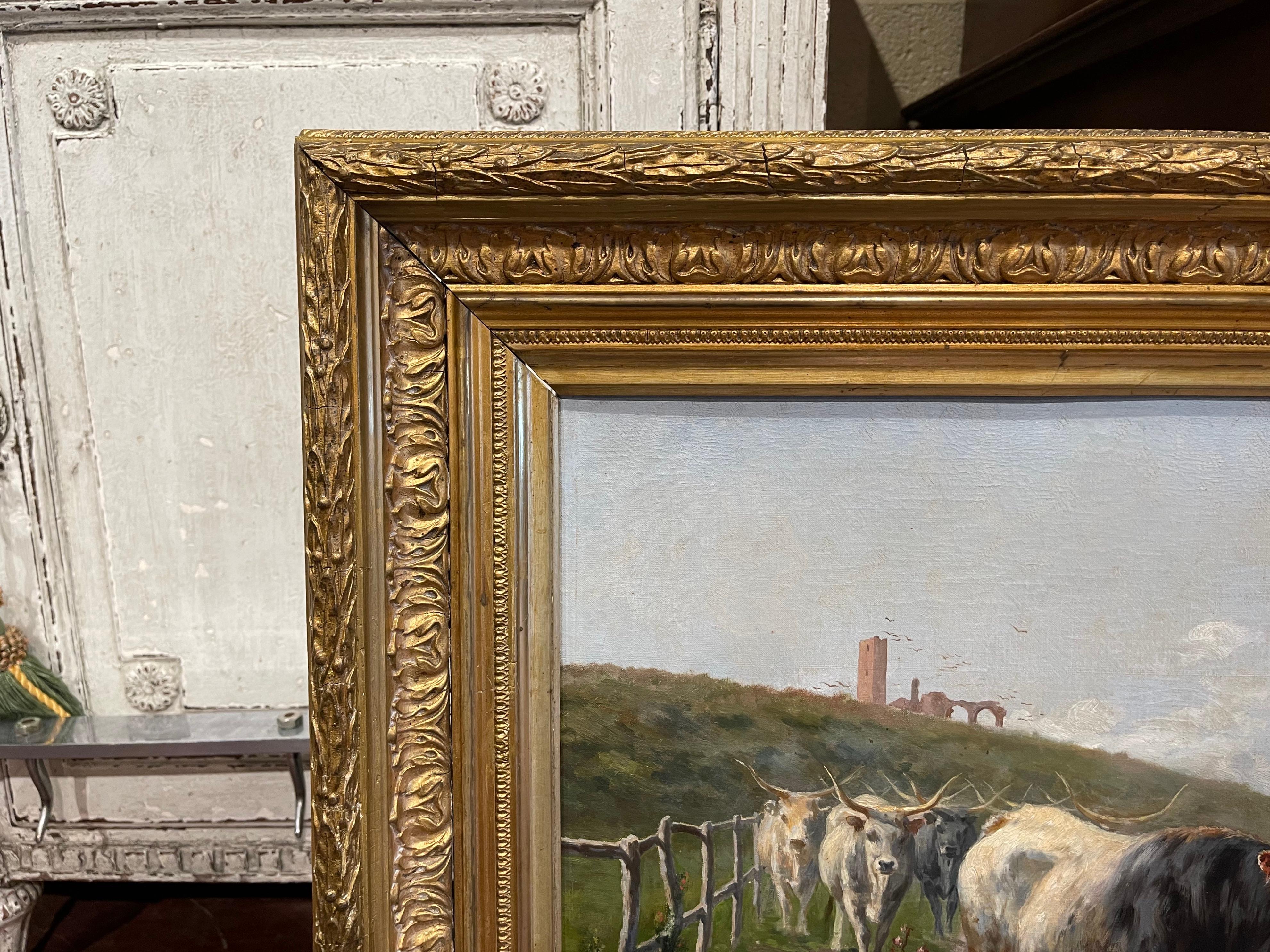 Pair of 19th Century Framed Oil on Canvas Cow Paintings Signed A. de ...