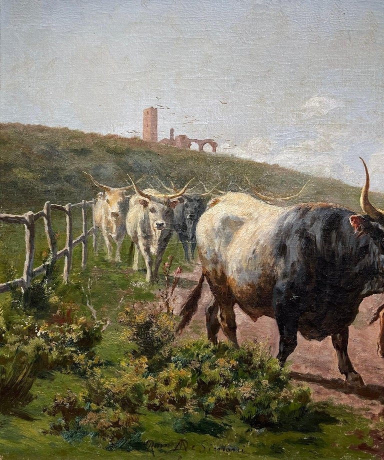 Pair of 19th Century Framed Oil on Canvas Cow Paintings Signed A. de ...