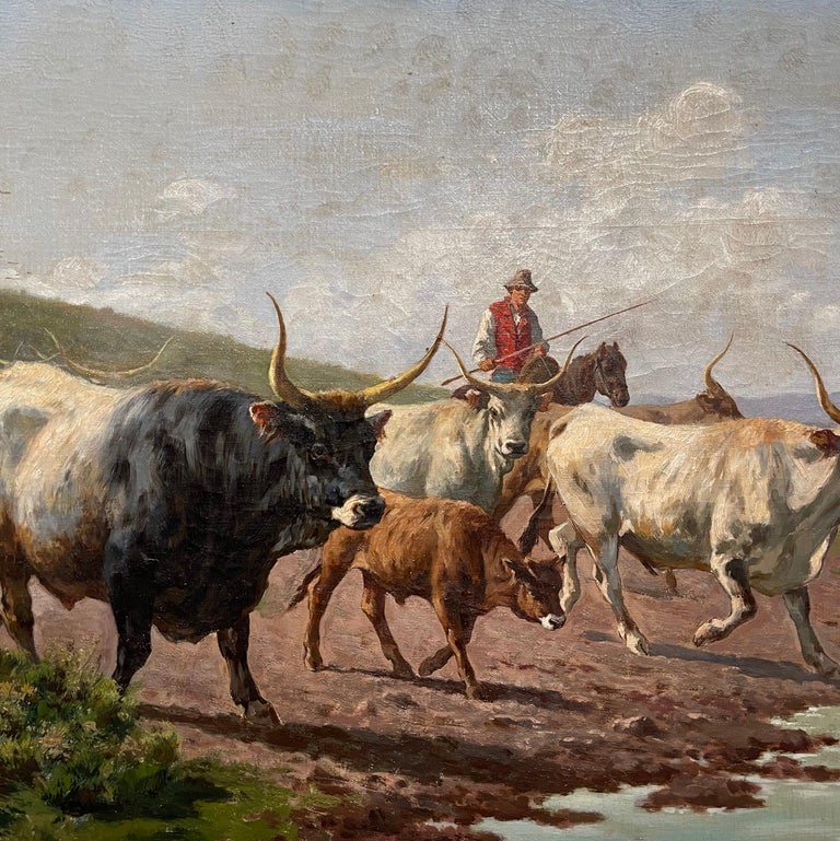 Pair of 19th Century Framed Oil on Canvas Cow Paintings Signed A. de ...