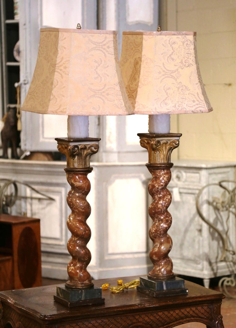 Pair of 19th Century French Baroque Carved Marble and Gilt Wood Column ...