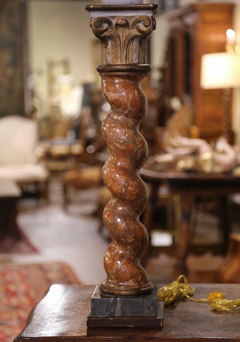 Pair of 19th Century French Baroque Carved Marble and Gilt Wood Column ...