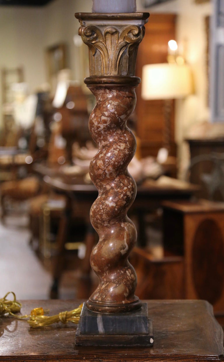 Pair of 19th Century French Baroque Carved Marble and Gilt Wood Column ...