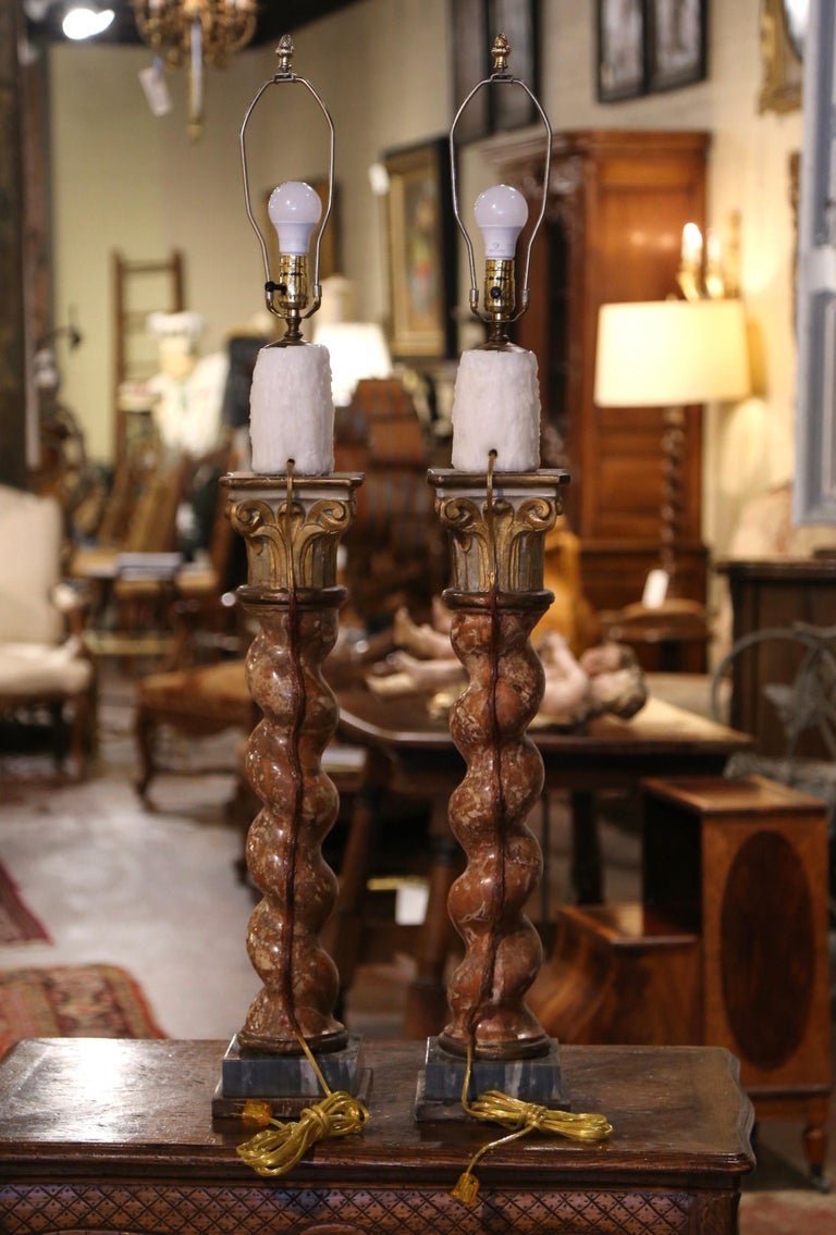 Pair of 19th Century French Baroque Carved Marble and Gilt Wood Column ...