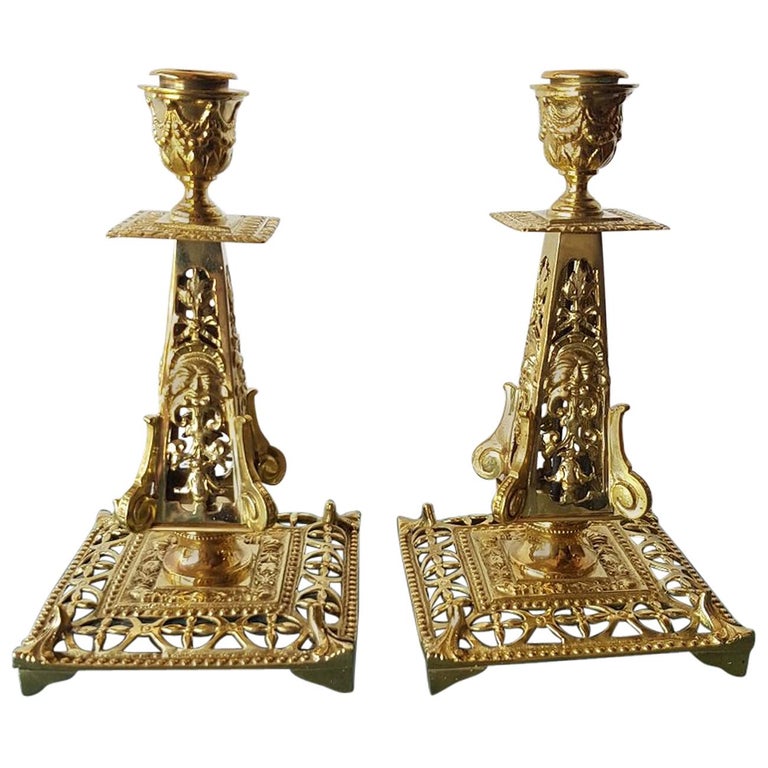 Pair of 19th Century French Brass Candlesticks For Sale at 1stDibs