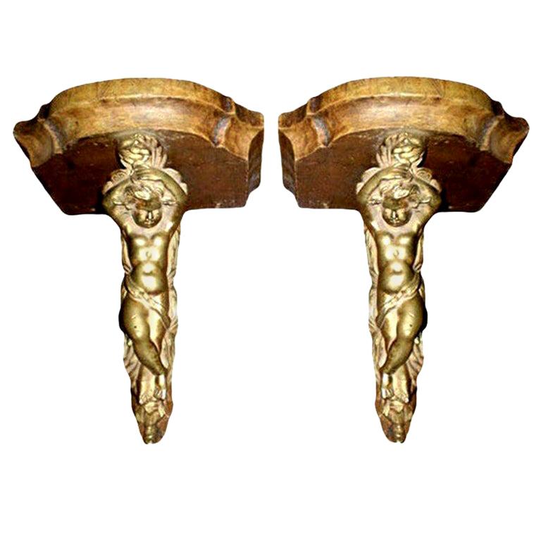 Spanish Carved-Wood Capital Decorative Architectural Wall Bracket, 19th ...