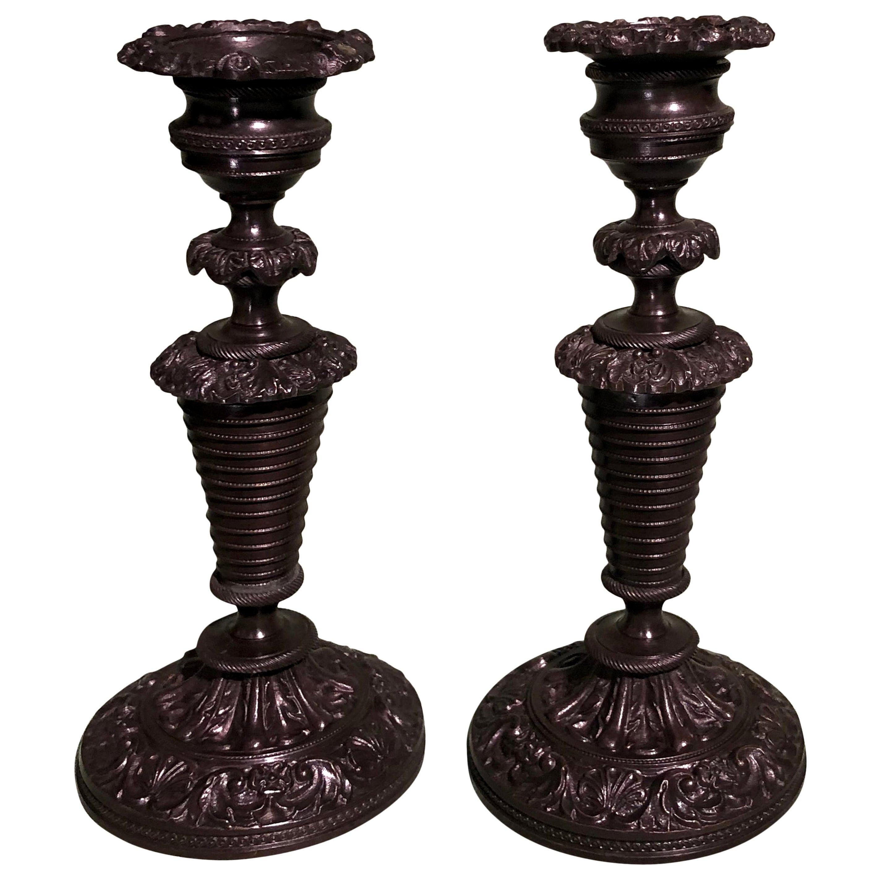 19th Centruy Pair of Russian Red Marble, Bronze and Gilded Candlesticks ...
