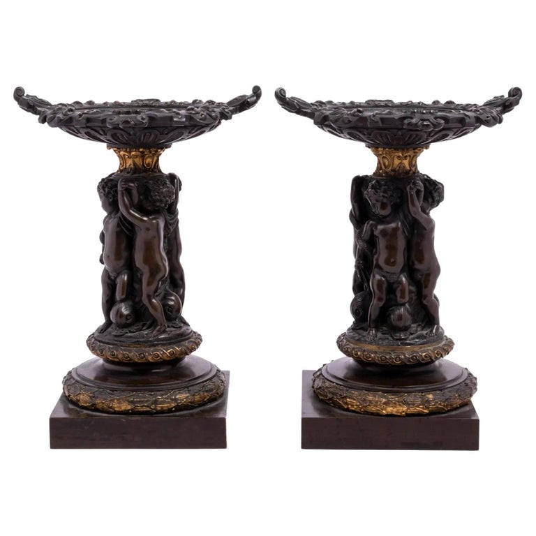 Pair of 19th Century French Bronze Figural Tazza For Sale at 1stDibs