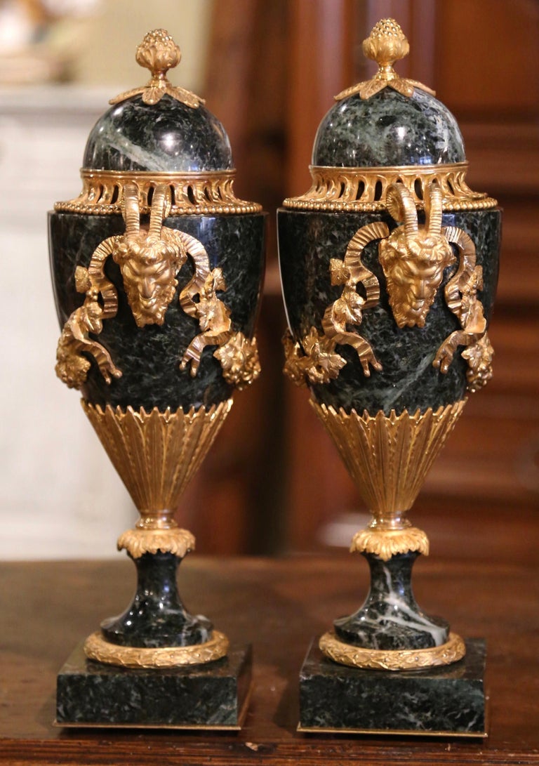 Pair of 19th Century French Carved Marble and Bronze Dore Cassolettes ...