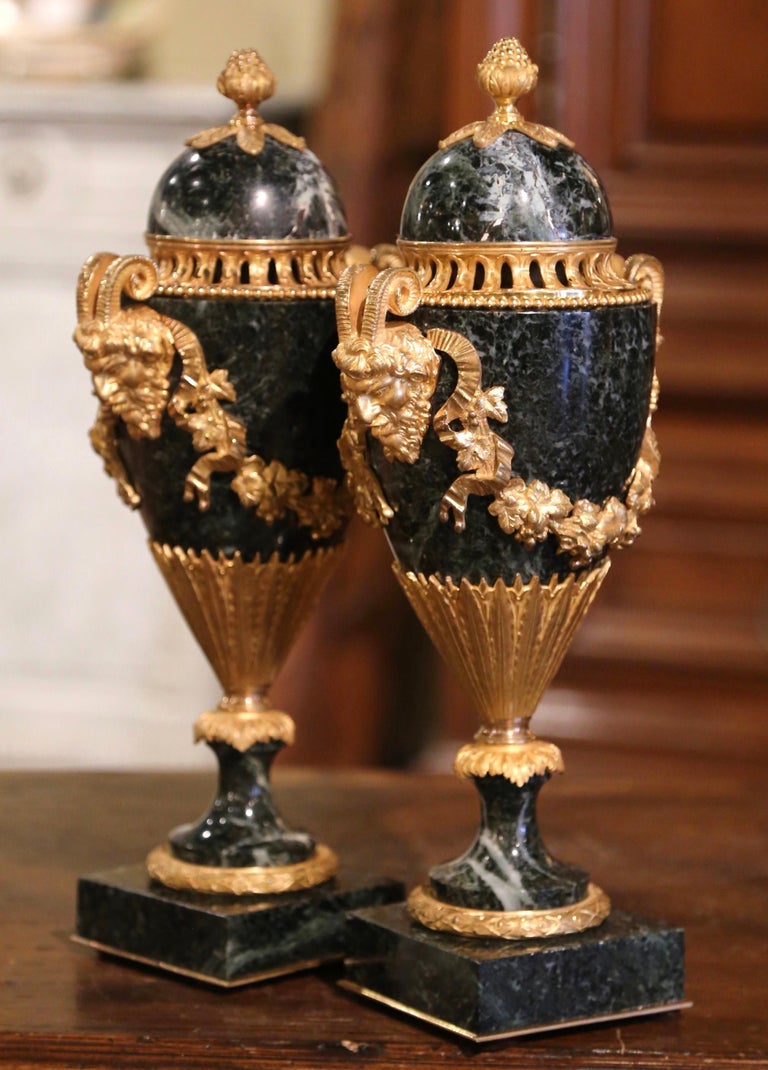 Pair of 19th Century French Carved Marble and Bronze Dore Cassolettes ...