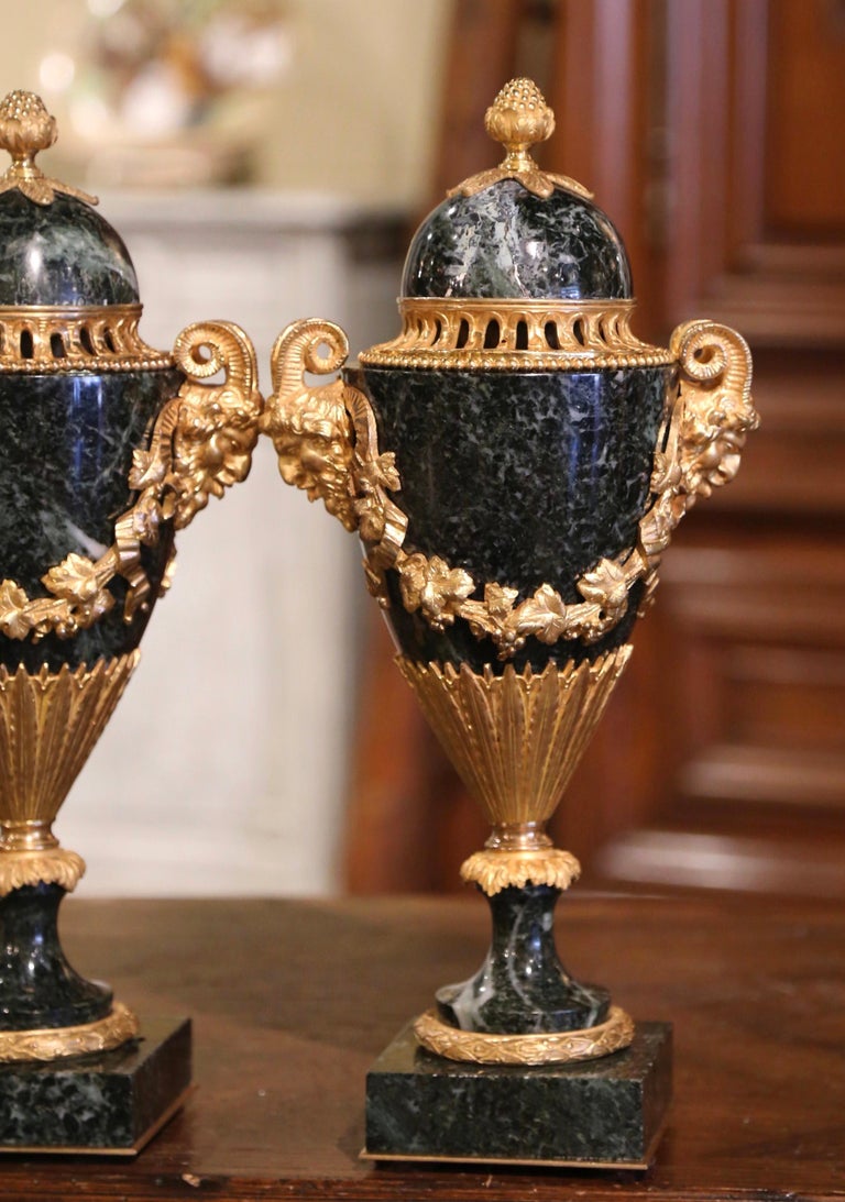 Pair of 19th Century French Carved Marble and Bronze Dore Cassolettes ...