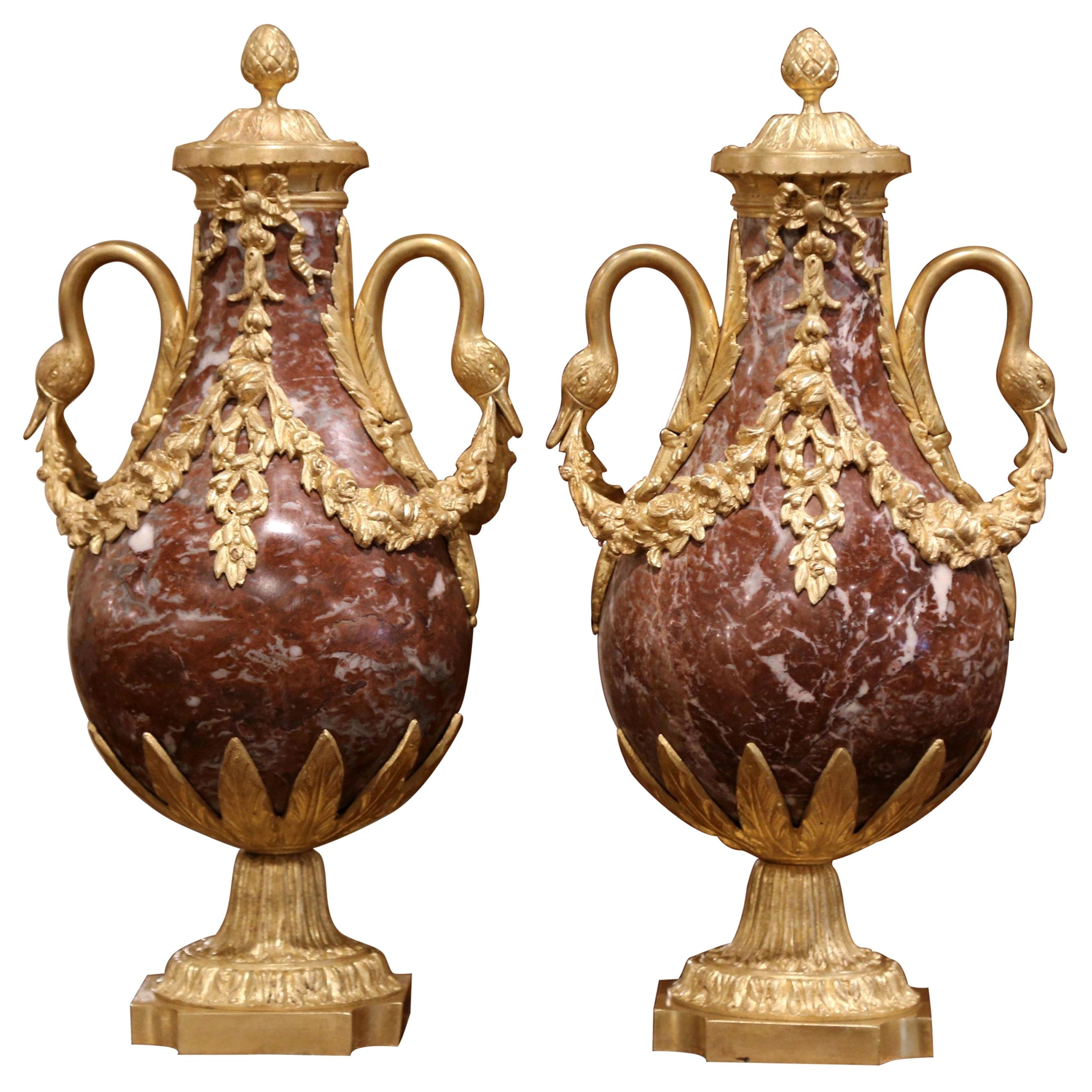 Pair of 19th Century French Carved Green Marble and Gilt Bronze ...