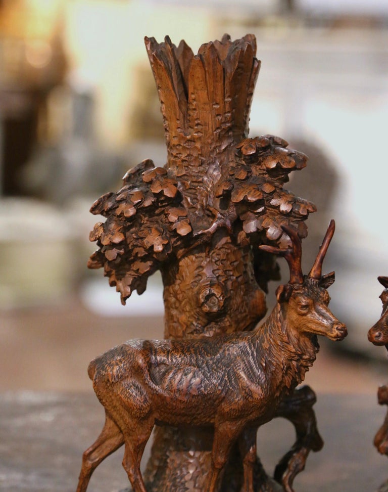 Pair of 19th Century French Carved Walnut Black Forest Deer Composition ...
