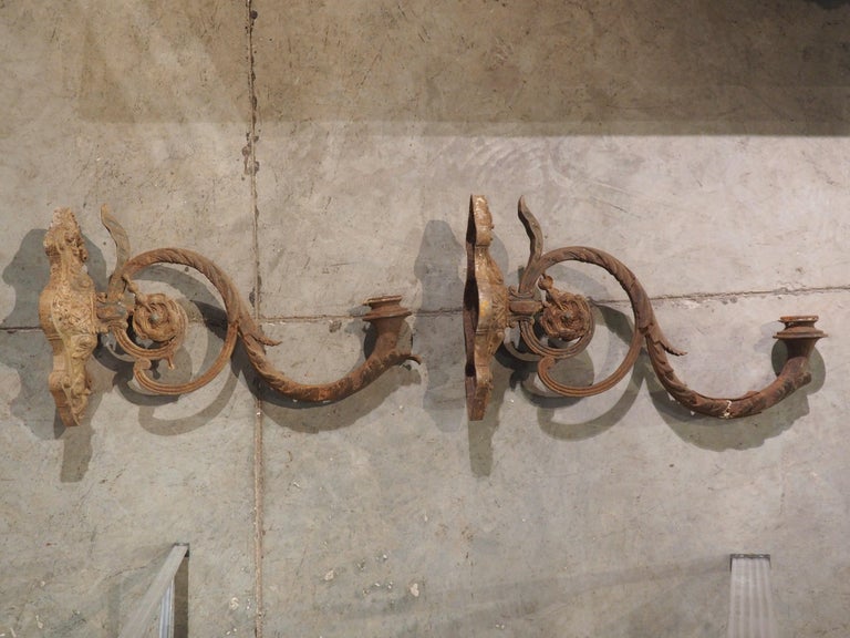 Pair of 19th Century French Cast Iron Bras De Lumière Sconces or ...