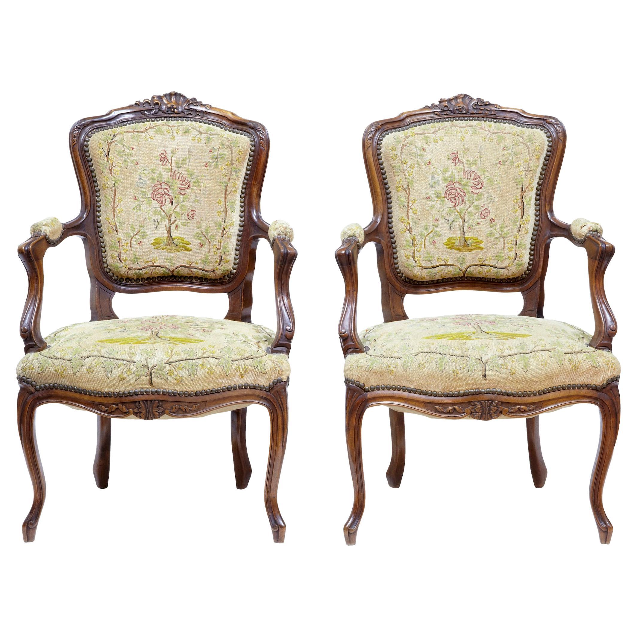 Pair of 19th Century French Walnut Armchairs For Sale at 1stDibs