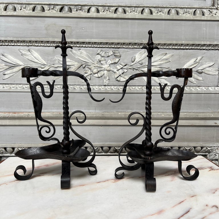 Pair of 19th Century French Forged Iron Candlesticks For Sale at 1stDibs