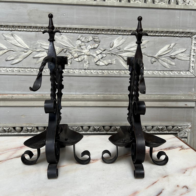 Pair of 19th Century French Forged Iron Candlesticks For Sale at 1stDibs